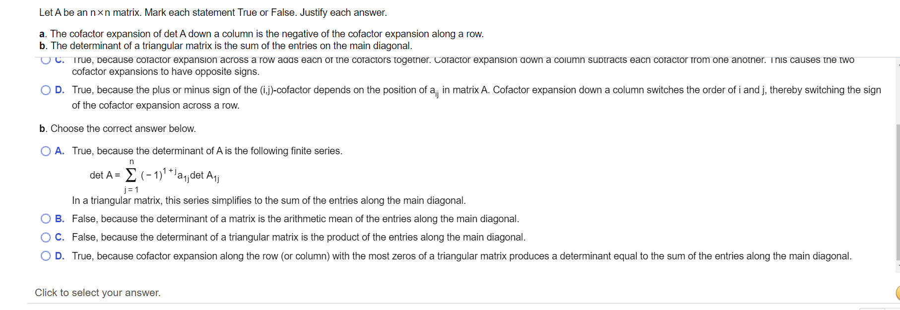 Solved Let A be an nxn matrix. Mark each statement True or | Chegg.com