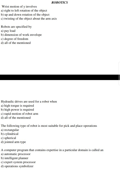 Solved ROBOTICS Wrist motion of y involves a) right to left | Chegg.com