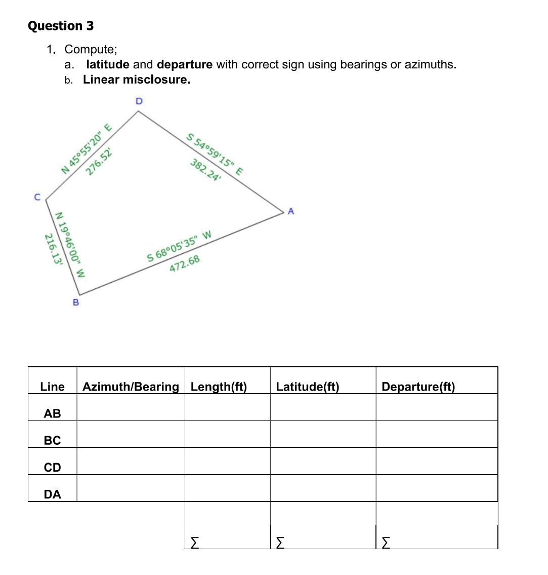 Solved 1. Compute; a. latitude and departure with correct | Chegg.com