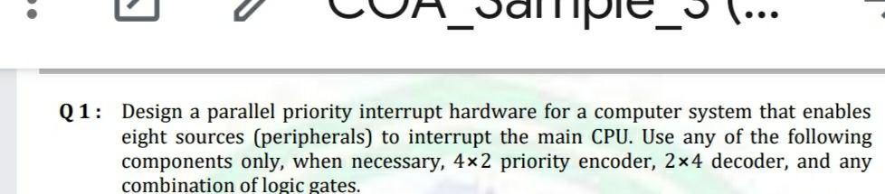 Solved Q1: Design a parallel priority interrupt hardware for | Chegg.com