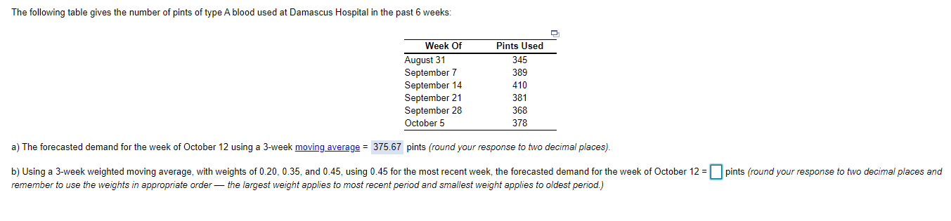 Solved The following table gives the number of pints of type | Chegg.com