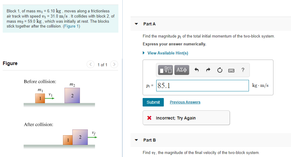 Solved Block 1 Of Mass M1 610 Kg Moves Along A