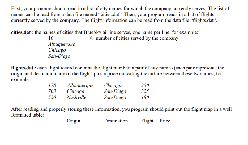 Solved flights.dat 3746 Los-Angeles Seattle 230 772 | Chegg.com