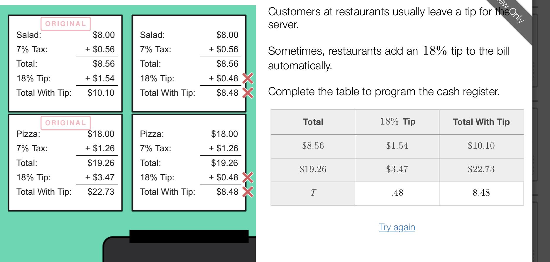 Solved Customers at restaurants usually leave a tip for the | Chegg.com