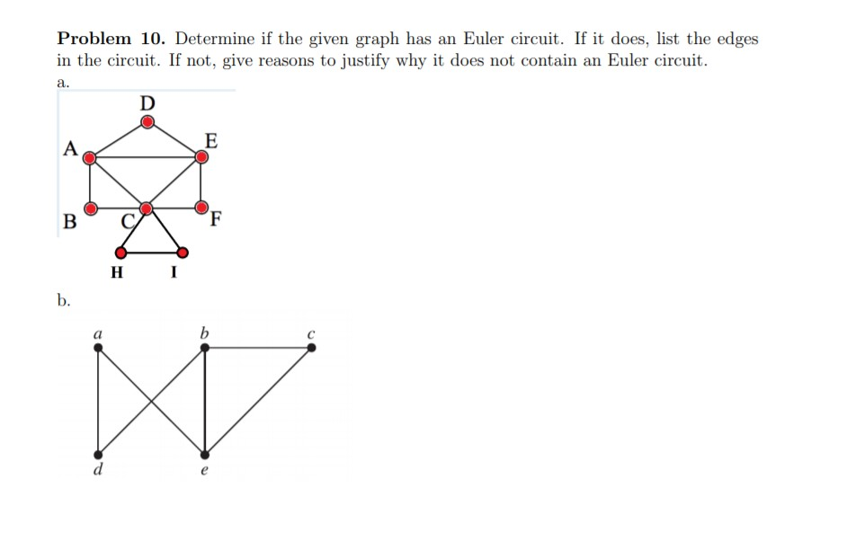 Solved Problem 10. Determine if the given graph has an Euler | Chegg.com