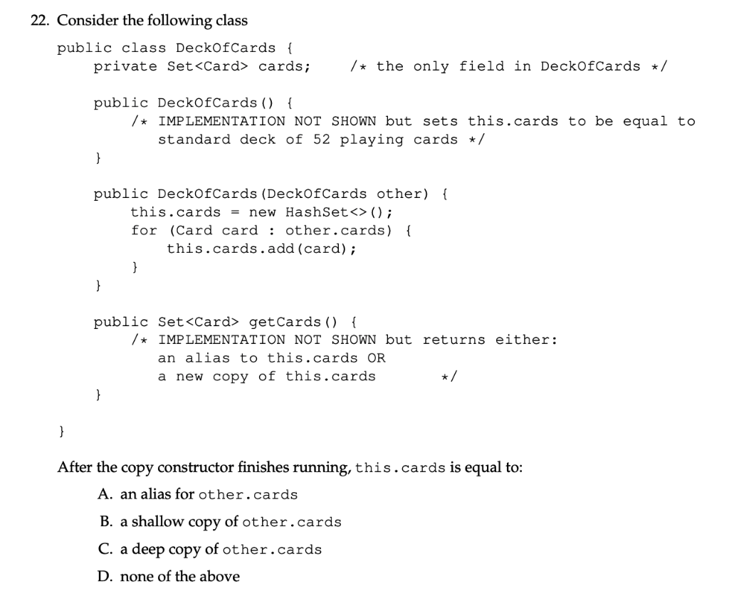Solved 22. Consider the following class public class | Chegg.com