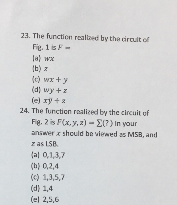 Solved 23. The function realized by the circuit of Fig. 1 is | Chegg.com