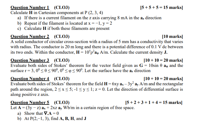 Solved Question Number 1 (CLO3) Calculate H in Cartesian | Chegg.com