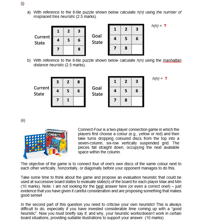 Solved (0 a) With reference to the 8-tile puzzle shown below | Chegg.com