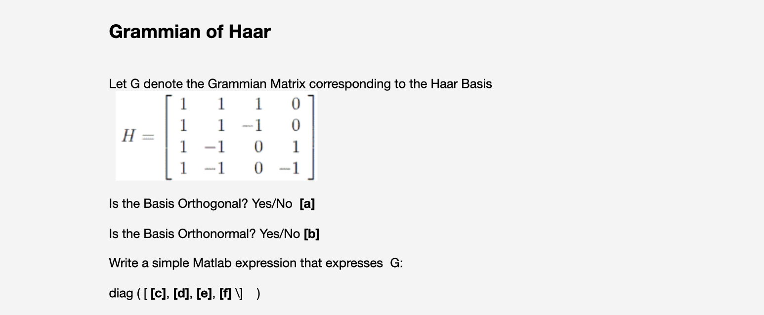 Solved Grammian of Haar Let G denote the Grammian Matrix | Chegg.com