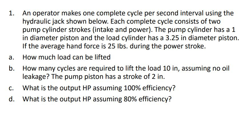 Solved 1. An operator makes one complete cycle per second | Chegg.com