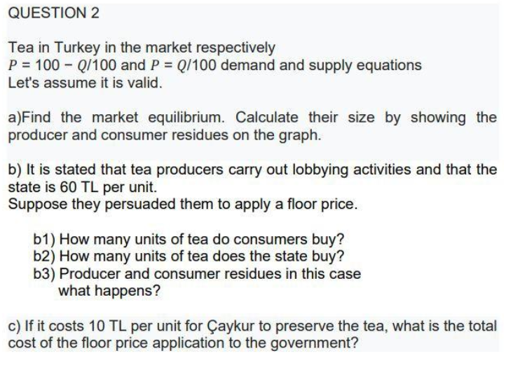 Solved Tea in Turkey in the market respectively P=100−Q/100 | Chegg.com