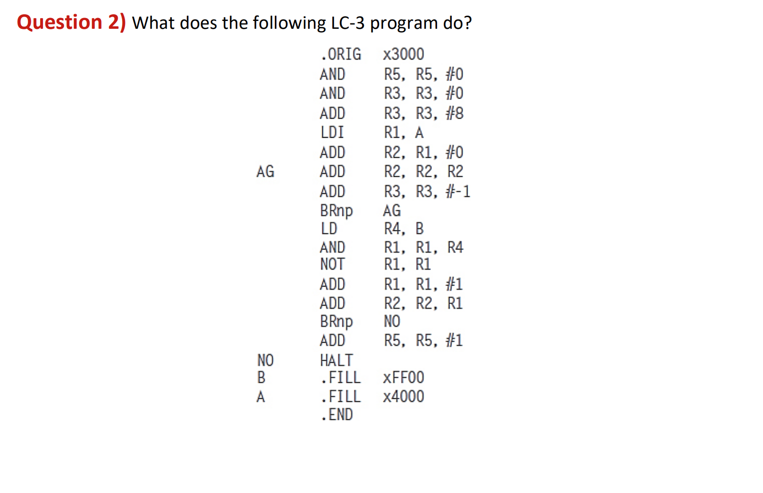 Solved Question 2) What does the following LC-3 program do? | Chegg.com