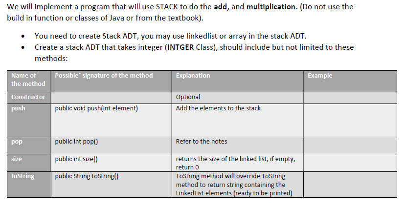 Solved We will implement a program that will use STACK to do | Chegg.com
