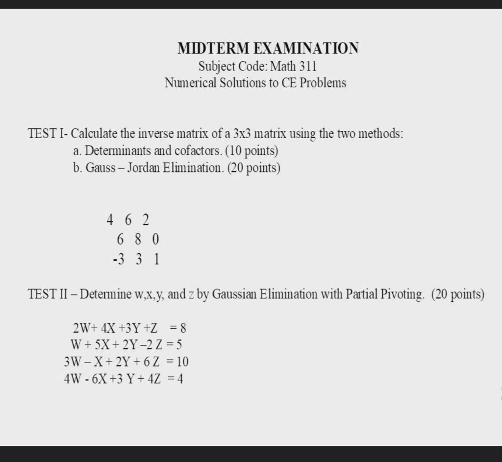 Solved Calculate the inverse matrix of a 3x3 using two | Chegg.com