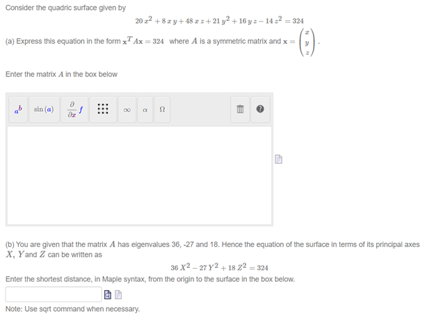 Solved Consider the quadric surface given by | Chegg.com