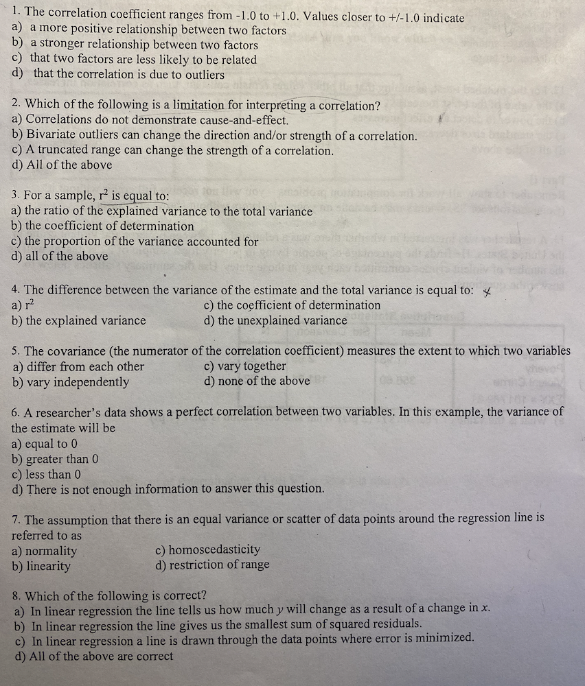 Solved 1. The correlation coefficient ranges from -1.0 to | Chegg.com