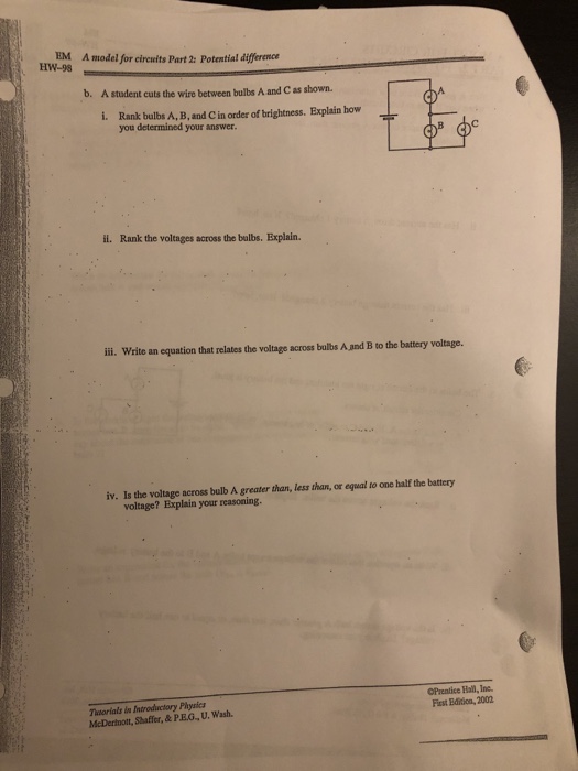 Solved A MODEL FOR CIRCUITS PART 2: POTENTIAL DIFFERENCE | Chegg.com
