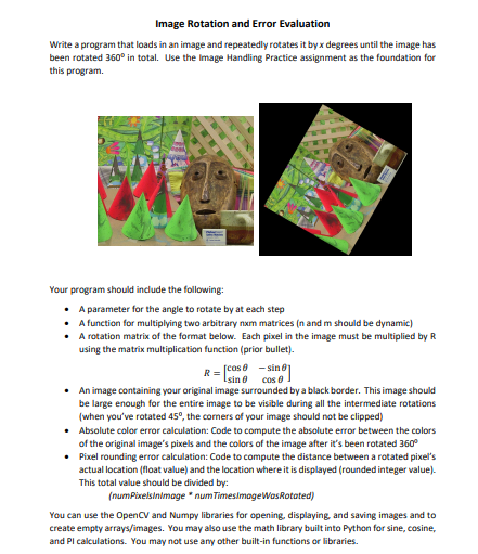 Image Rotation and Error Evaluation Write a program | Chegg.com