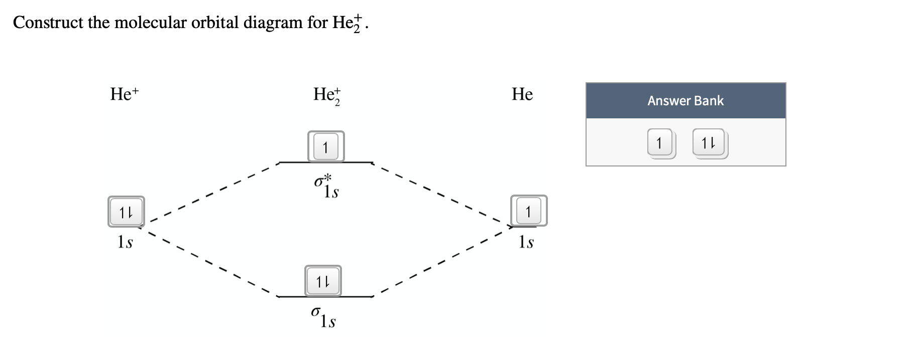 Solved Construct the molecular orbital diagram for H2+. o * | Chegg.com