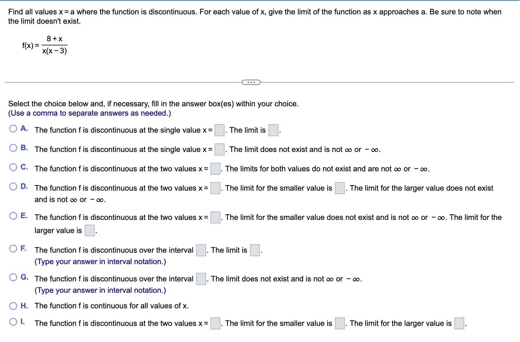 Solved Find all values x=a where the function is | Chegg.com