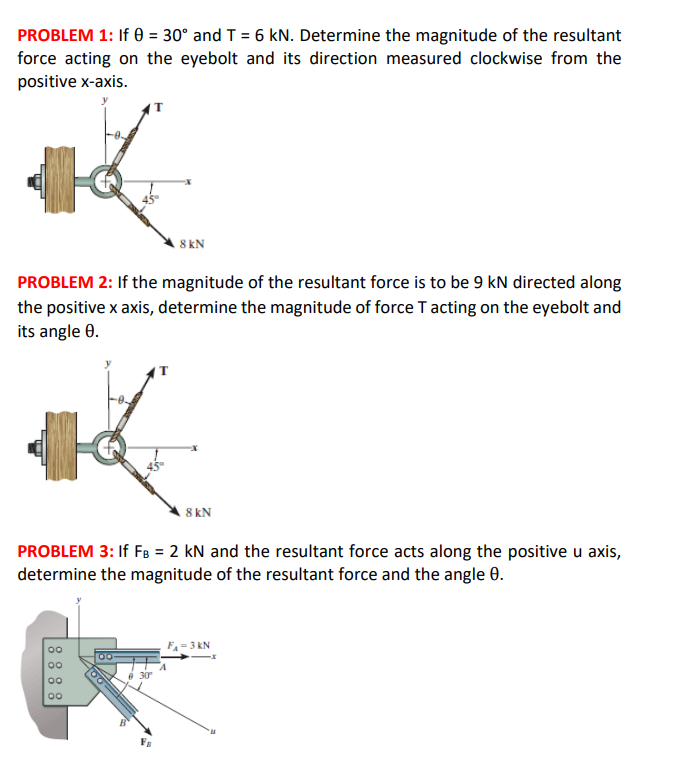 Solved PROBLEM 1: If θ=30∘ and T=6kN. Determine the | Chegg.com