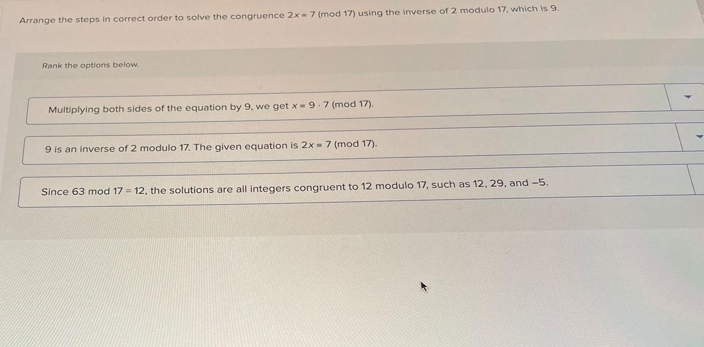 Solved Arrange the steps in correct order to solve the | Chegg.com