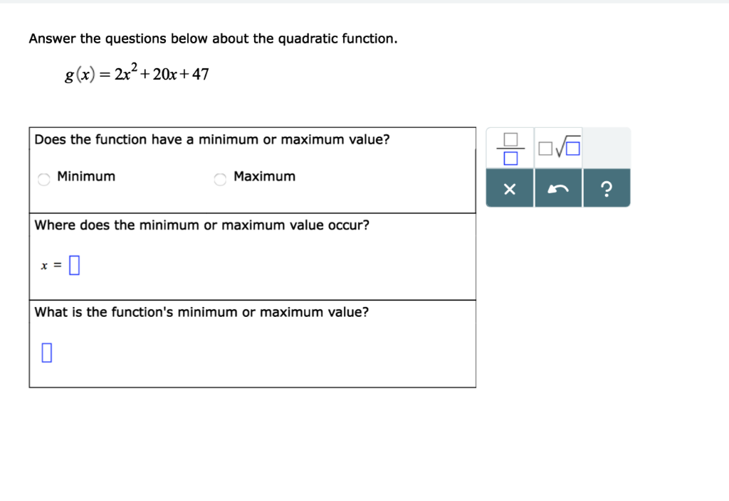 Solved Answer the questions below about the quadratic | Chegg.com