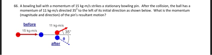 Solved 66. A bowling ball with a momentum of 15 kg-m/s | Chegg.com