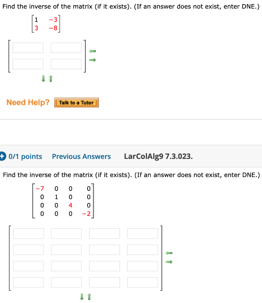 Solved Find the inverse of the matrix (if it exists). (If an | Chegg.com