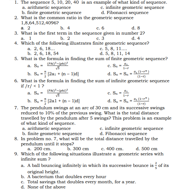 Solved c. Sn 1 1-r (1-r) 1. The sequence 5, 10, 20, 40 is an | Chegg.com