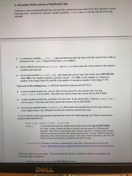 (Solved) : 50 Points Define Use Stop Watch Class Construct Class Called ... (Solved) : 50 Points Define Use Stop Watch Class Construct Class Called ...