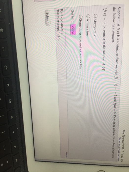 Solved Suppose that f(x) is a continuous function with f(-1) | Chegg.com
