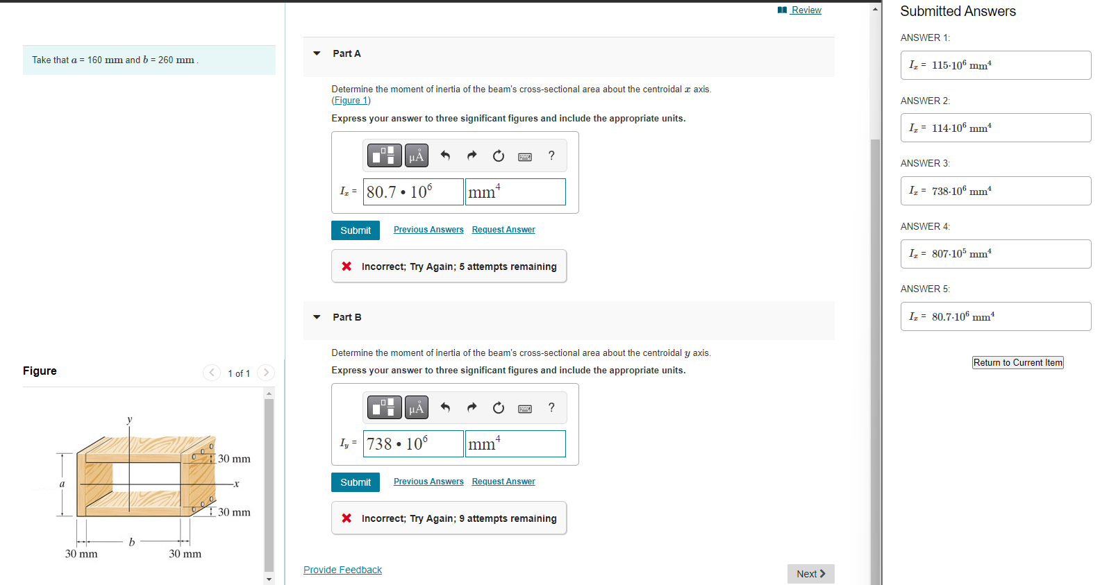 Solved I used Ix = Ix outer rectangle - Ix inner rec which | Chegg.com