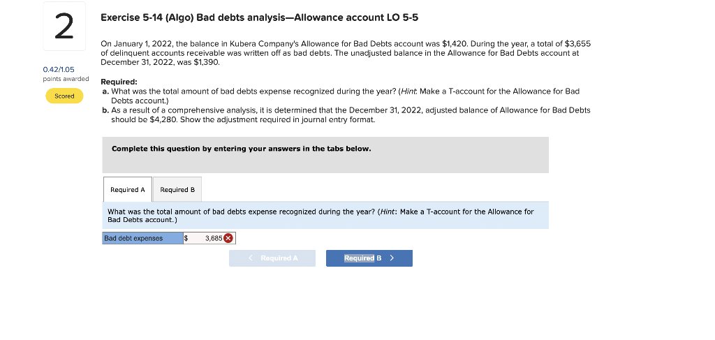 Solved Exercise 5-14 (Algo) Bad debts analysis–Allowance | Chegg.com