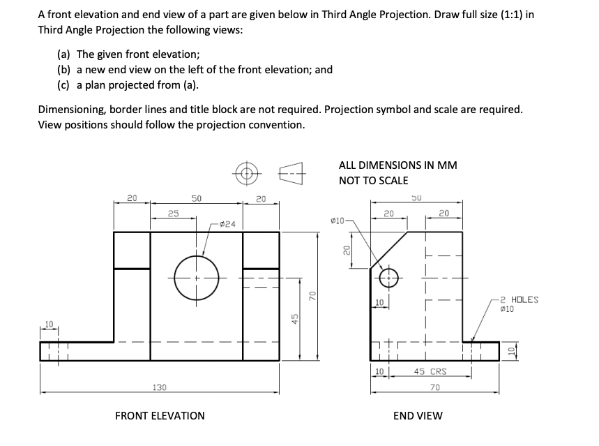 Solved A front elevation and end view of a part are given | Chegg.com
