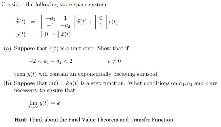 Solved Consider the following state-space system: -01 1 - 1 | Chegg.com