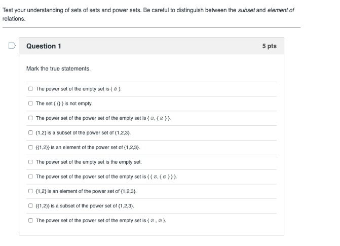 Solved Test your understanding of sets of sets and power | Chegg.com