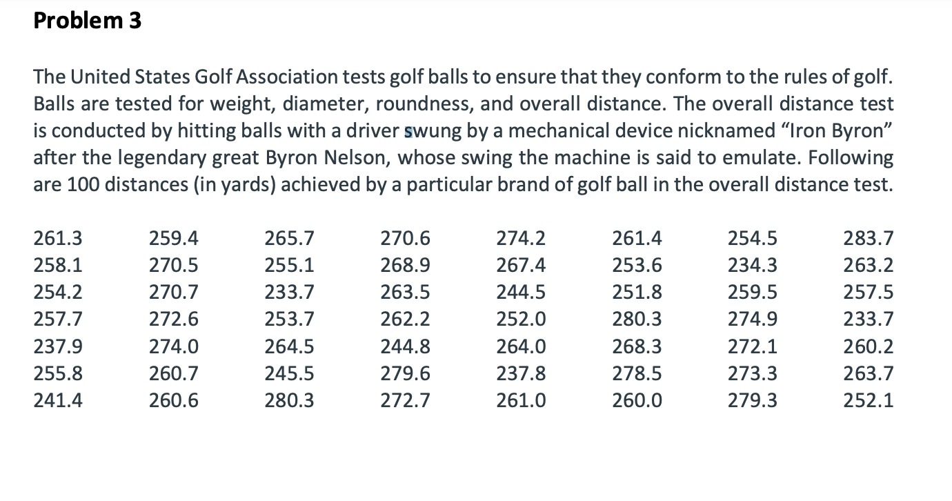 Solved Problem 3 The United States Golf Association tests | Chegg.com