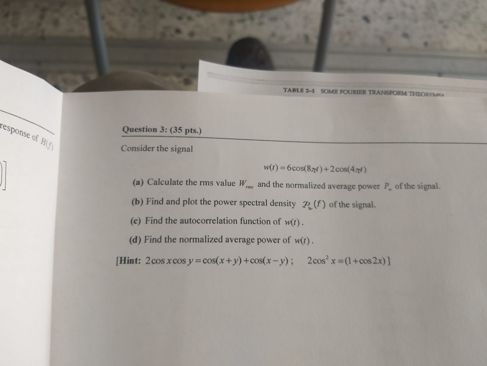 Solved w(t)=6cos(8πt)+2cos(4πt) (a) Calculate the rms value | Chegg.com