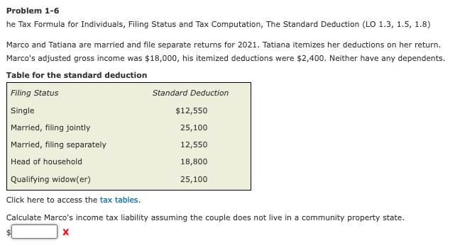 Solved Problem 1-6 he Tax Formula for Individuals, Filing | Chegg.com