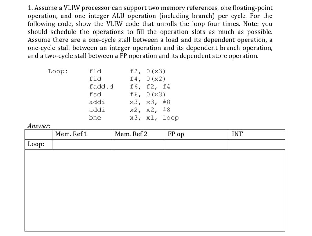 Solved 1 Assume A Vliw Processor Can Support Two Memory