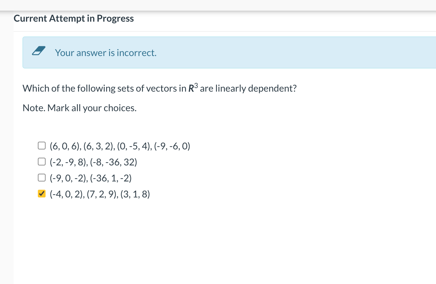 Solved Current Attempt in Progress Your answer is incorrect. | Chegg.com