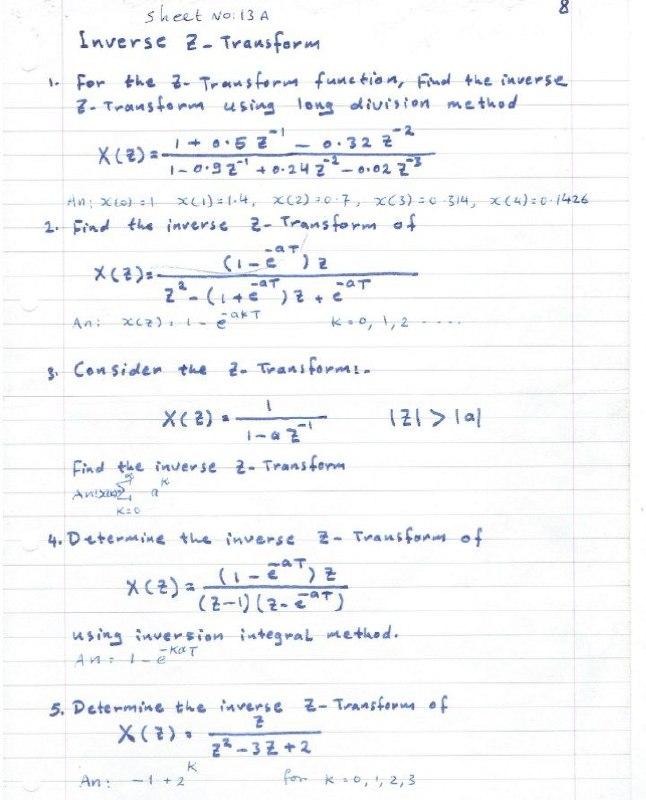 Solved sheet No: 13 A Inverse 2. Transform 1. for the z. | Chegg.com