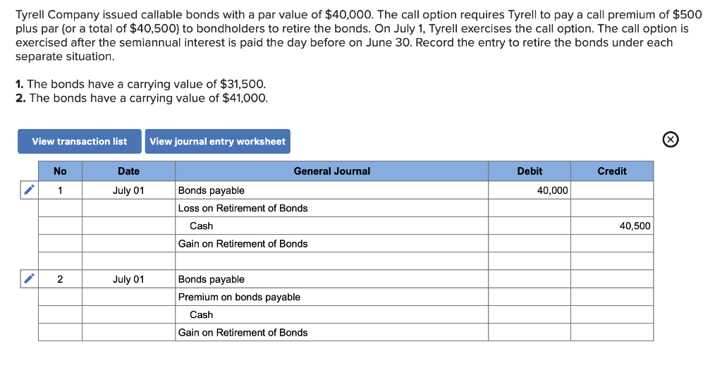 Solved Tyrell Company issued callable bonds with a par value | Chegg.com