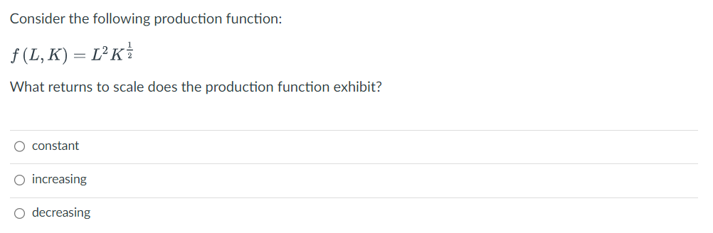 Solved Consider the following production function: | Chegg.com