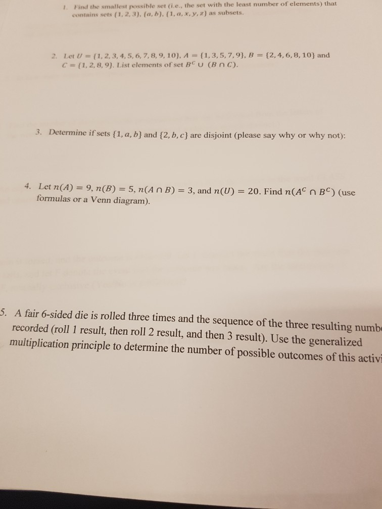 Solved Find The Smallest Possible Set I E The Set With