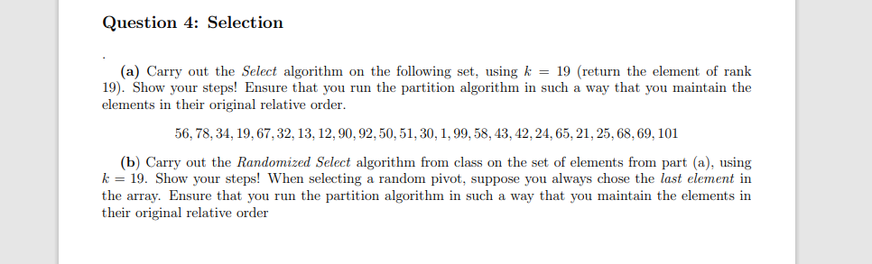 Solved Question 4: Selection (a) Carry out the Select | Chegg.com