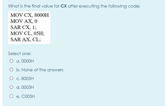 Solved What is the final value for CX after executing the | Chegg.com