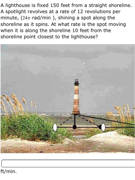 Solved A lighthouse is fixed 150 feet from a straight | Chegg.com